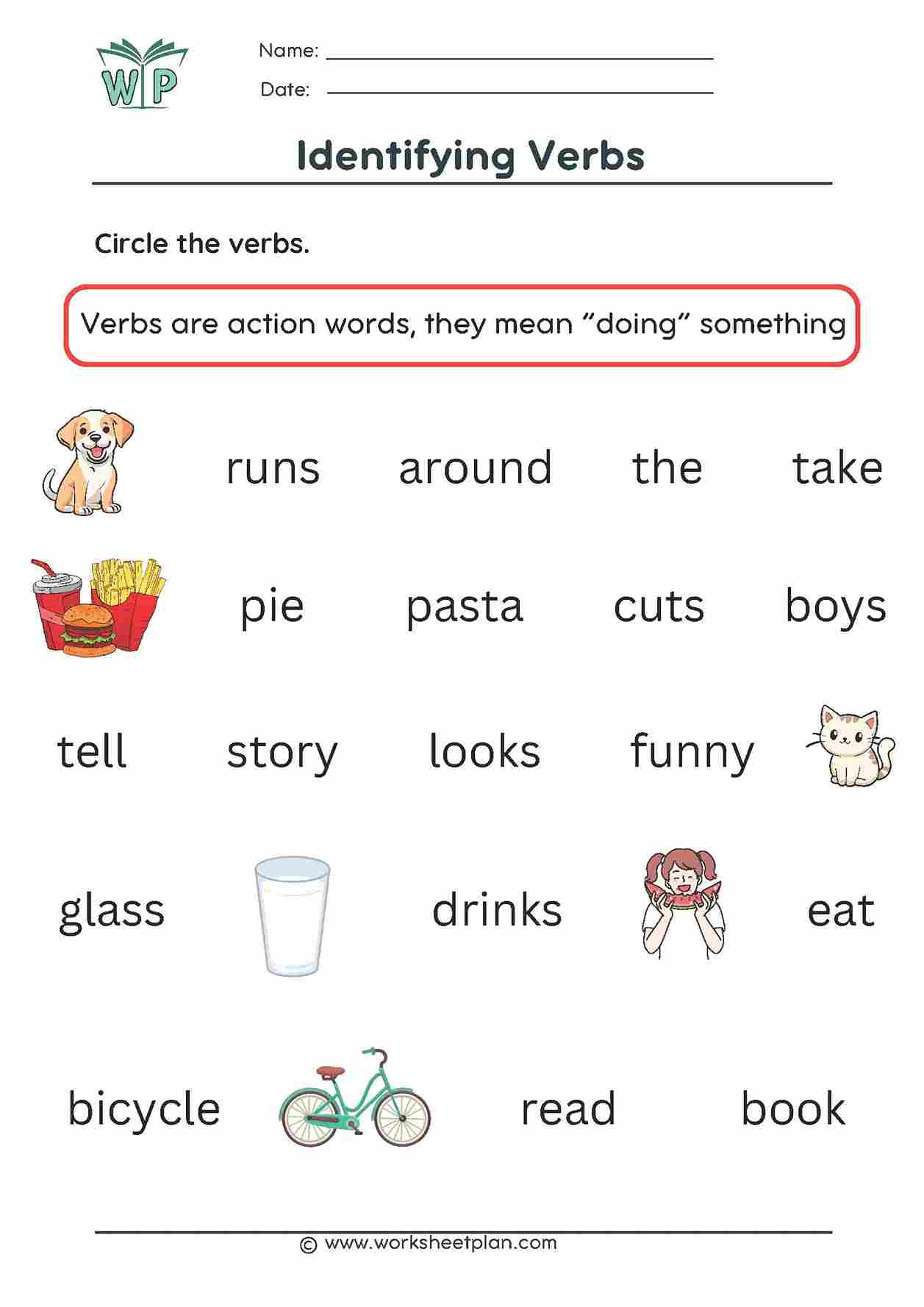 Identifying Verbs » Worksheet Plan