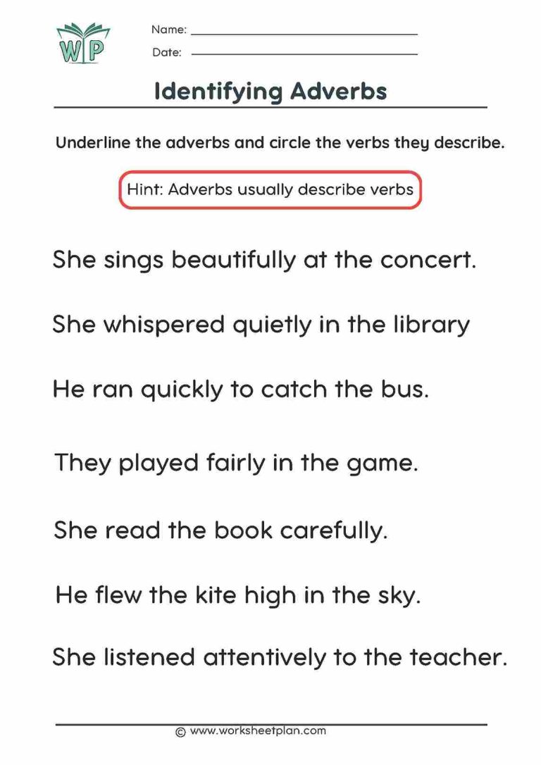 Identifying Adverbs » Worksheet Plan