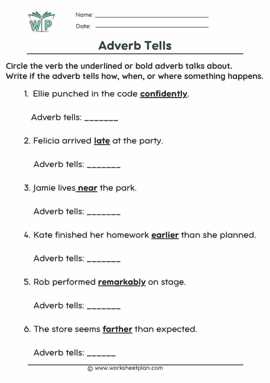 Adverb Tells » Worksheet Plan