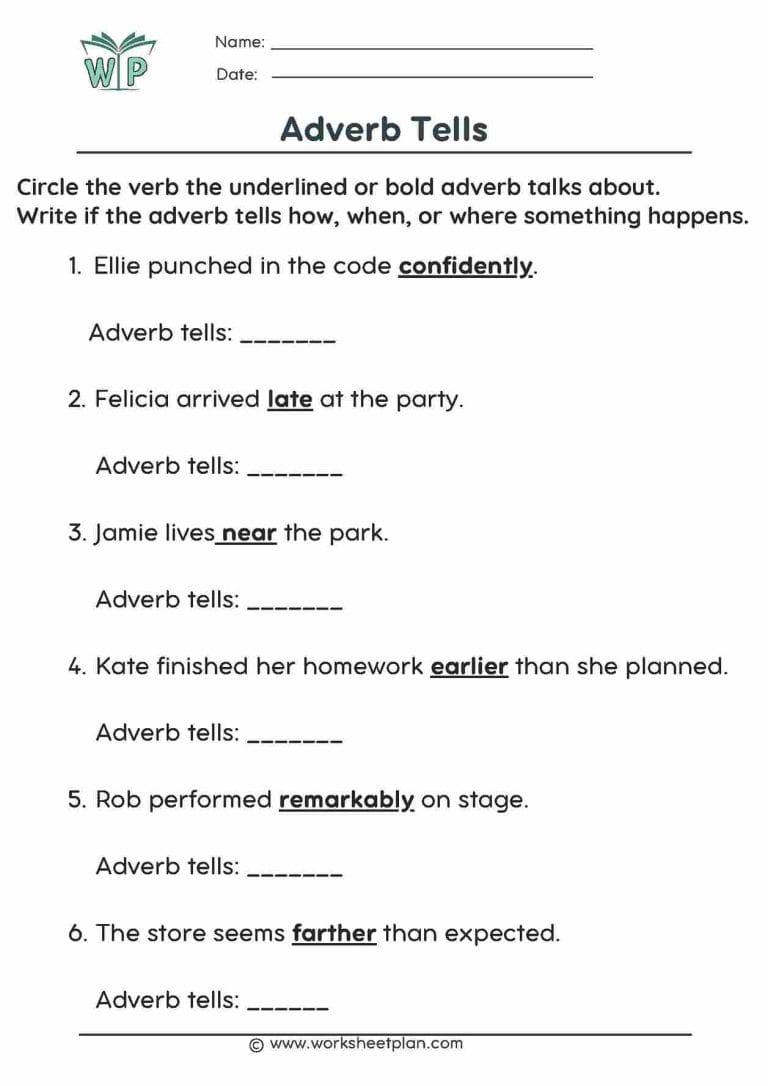 Adverb Tells Worksheets » Worksheet Plan
