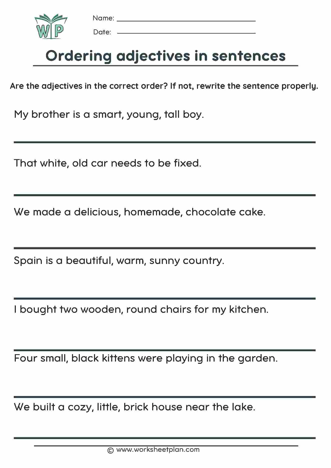 Ordering Adjectives in Sentences » Worksheet Plan