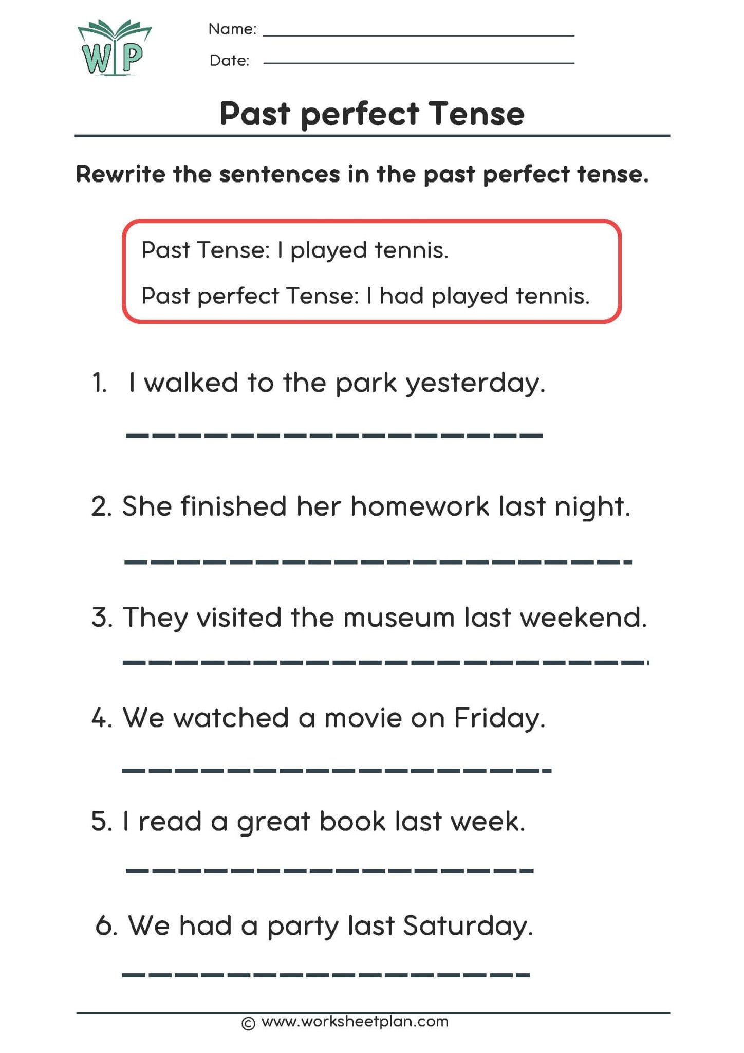 Past perfect Tense Grade 4 Worksheets » Worksheet Plan