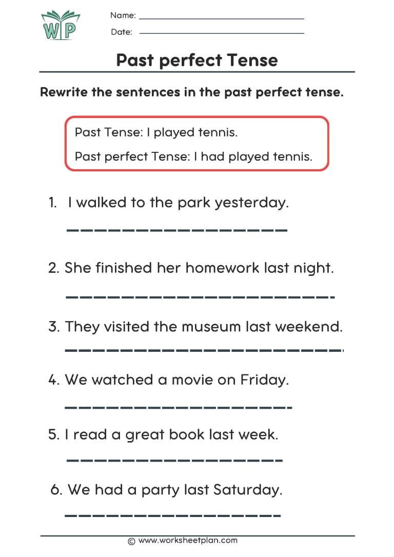Past perfect Tense Grade 4 » Worksheet Plan