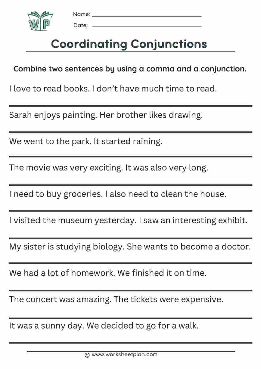 Coordinating Conjunctions » Worksheet Plan