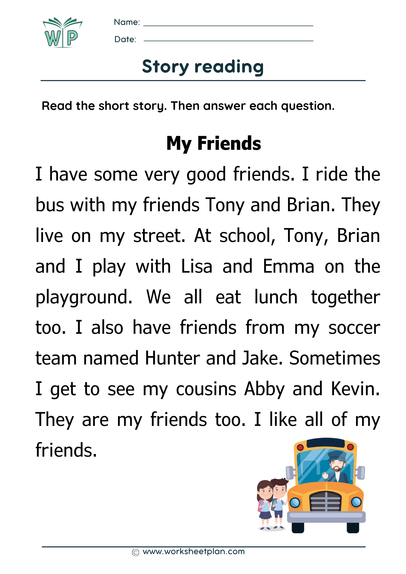 Answering the questions of the Story » Worksheet Plan