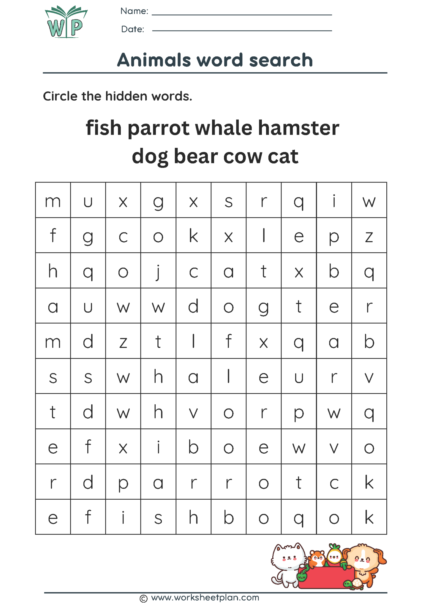Animals Words » Worksheet Plan