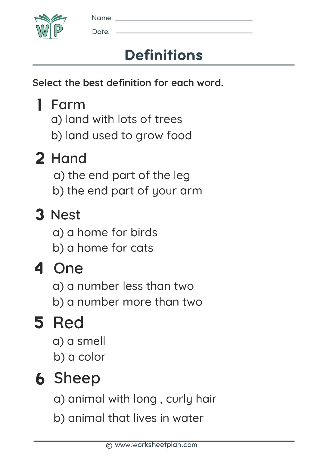 Definitions » Worksheet Plan