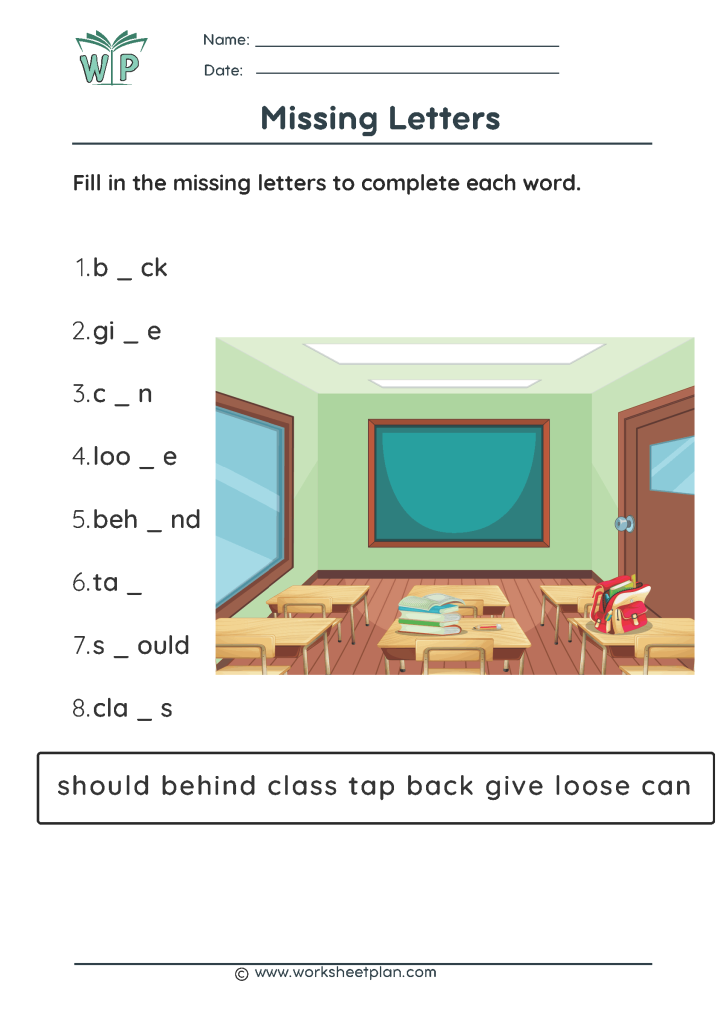 Missing Letters » Worksheet Plan