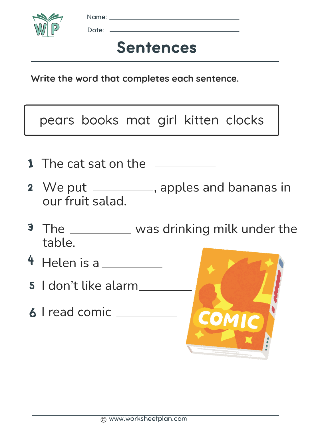 Sentences » Worksheet Plan