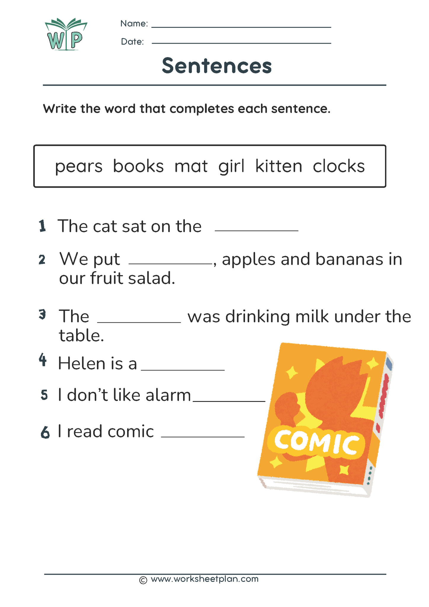Sentences » Worksheet Plan