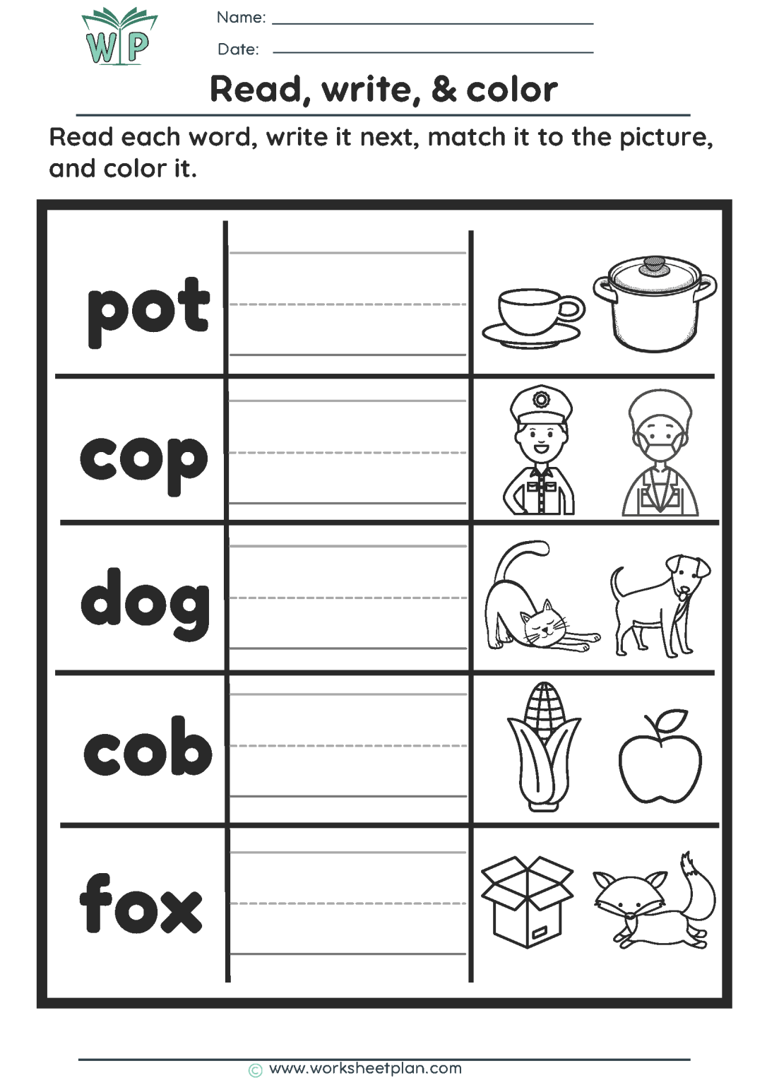 Read, write & Color » Worksheet Plan