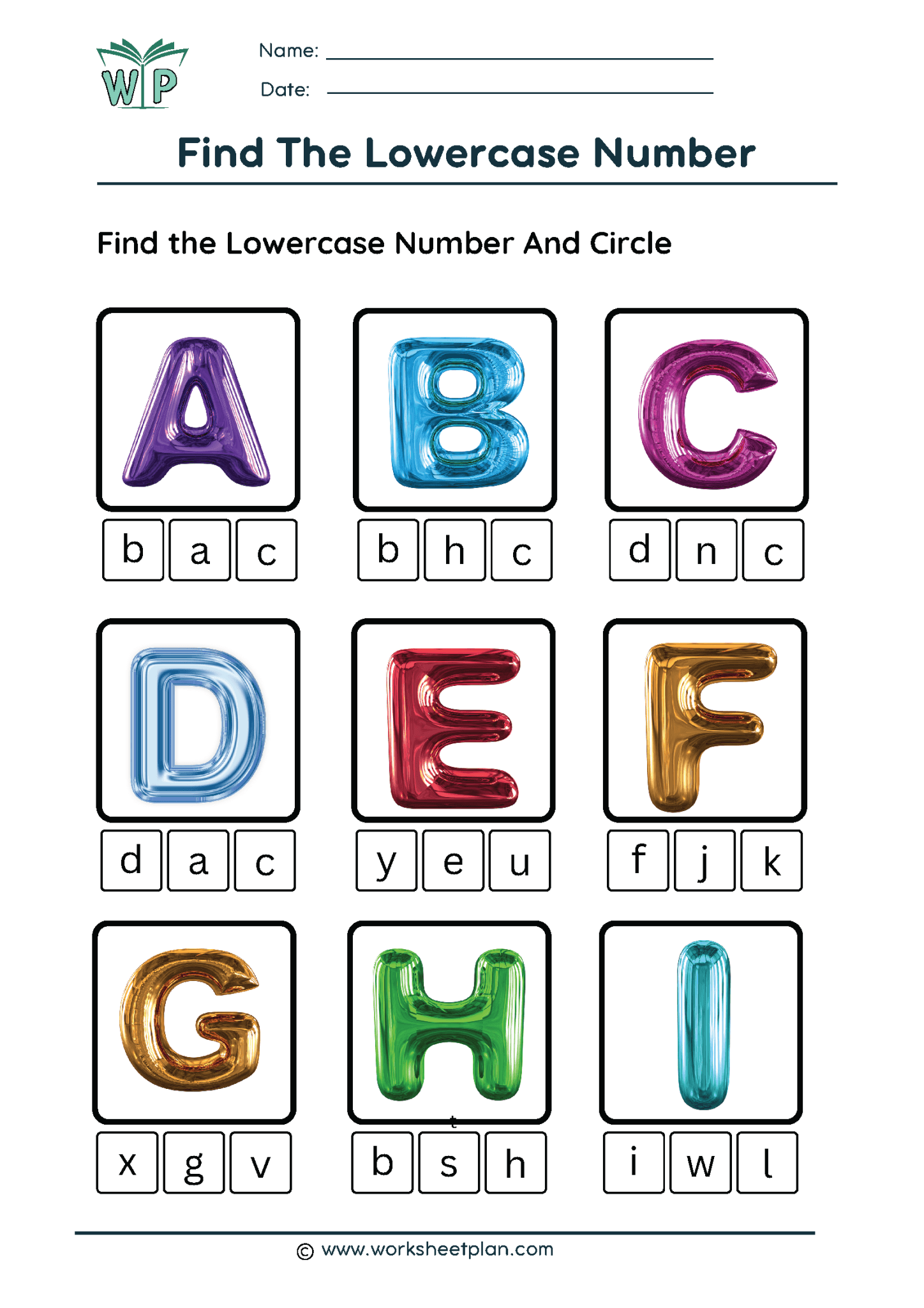 Find the lowercase number » Worksheet Plan