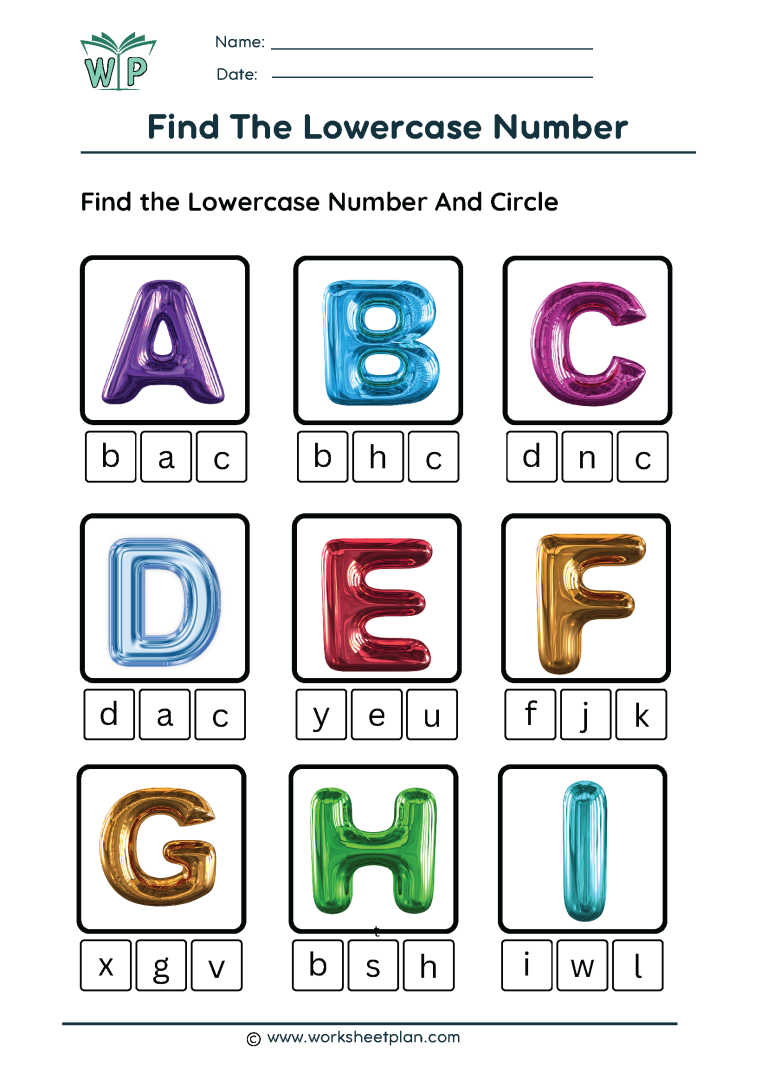 Find the lowercase number » Worksheet Plan