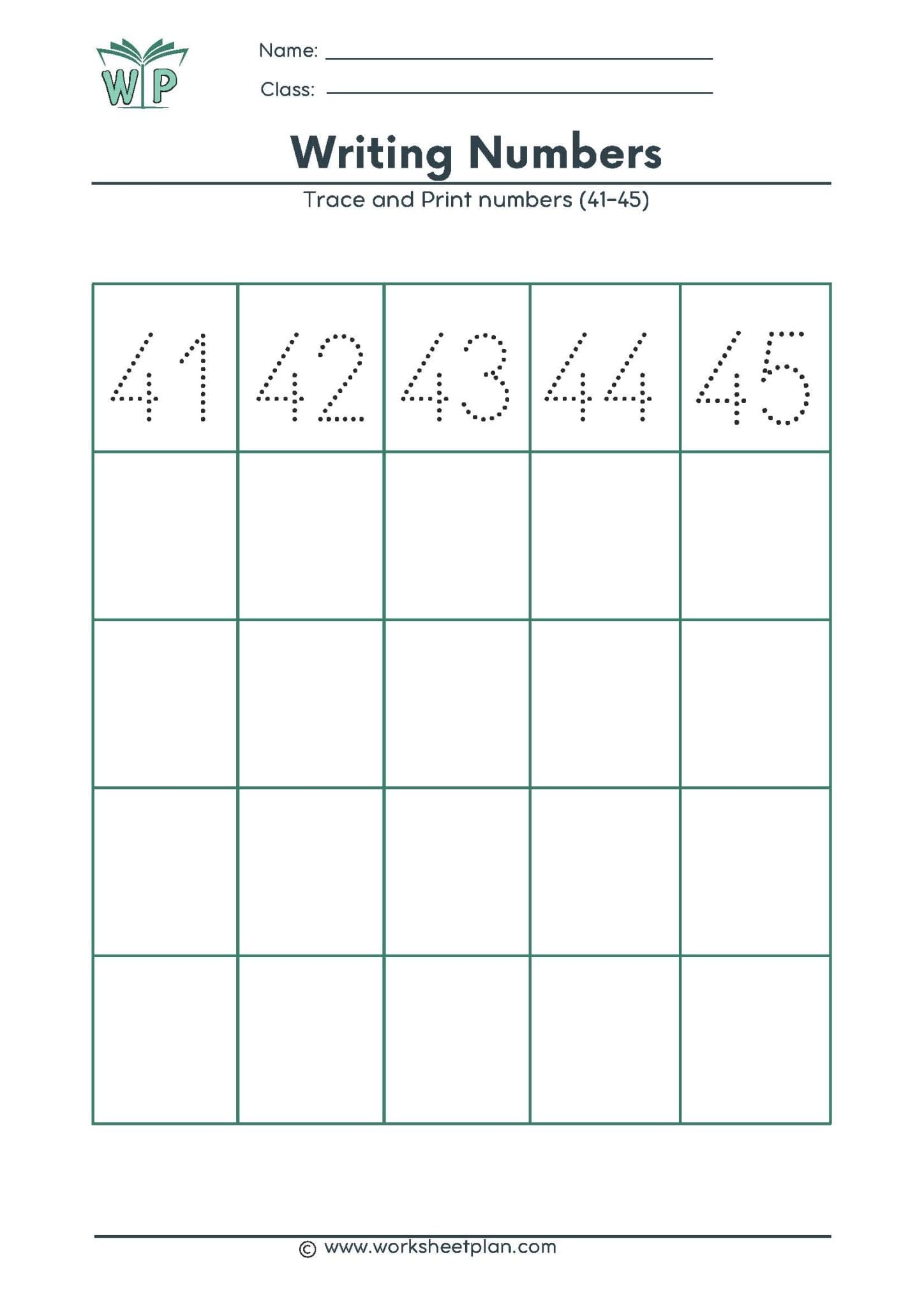 Writing Numbers 41-60 » Worksheet Plan