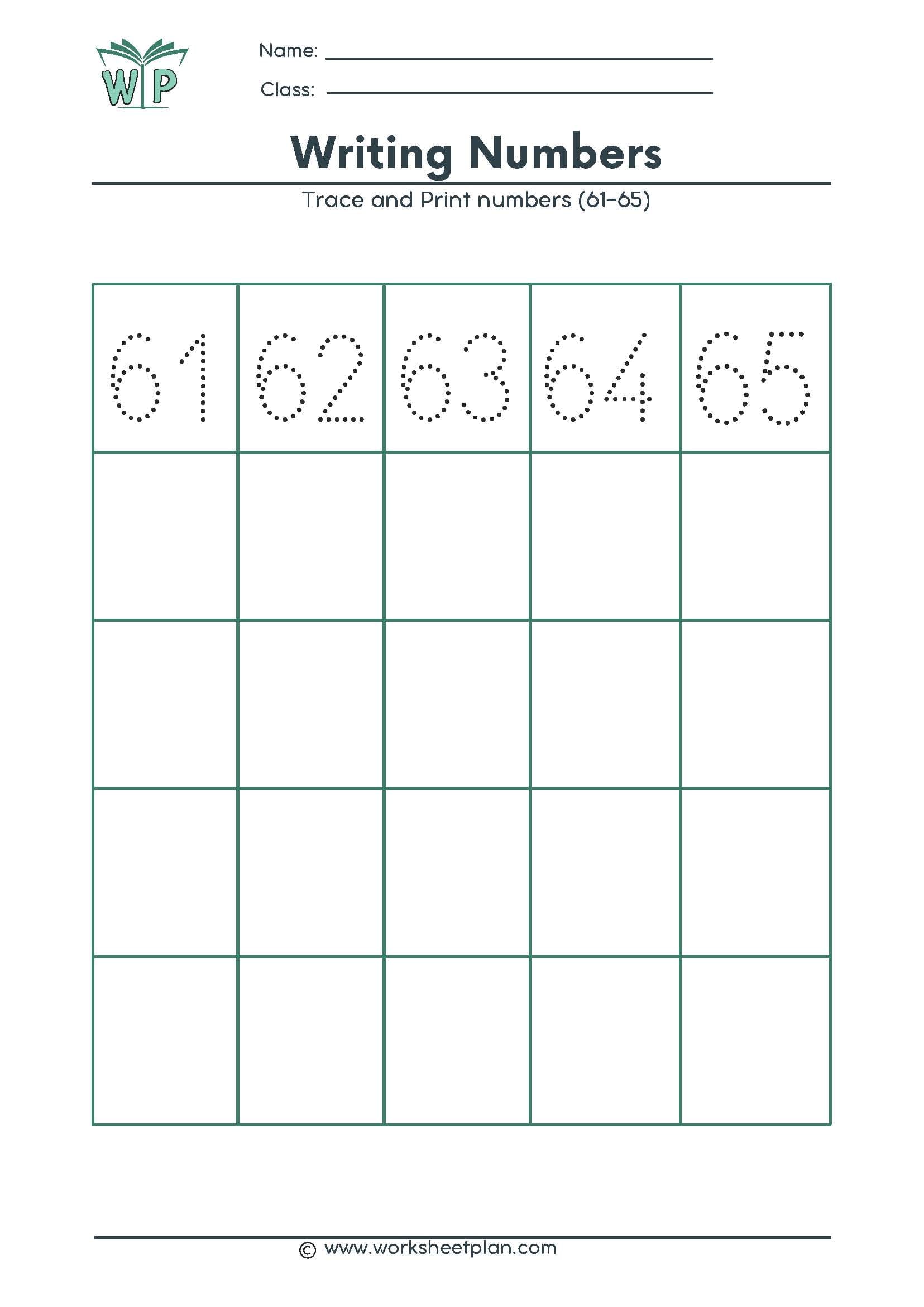 Writing Numbers 61-80 » Worksheet Plan
