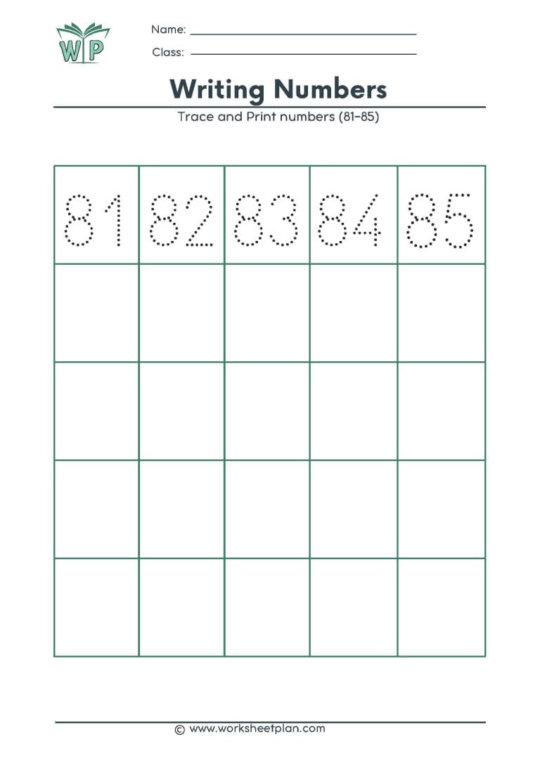 Writing Numbers 81-100 » Worksheet Plan