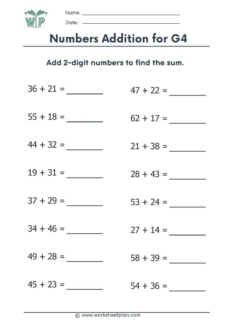 Adding two digit for G4 » Worksheet Plan