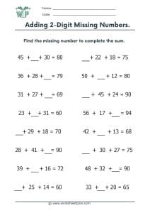 Missing Numbers 2 Digits Worksheet Plan