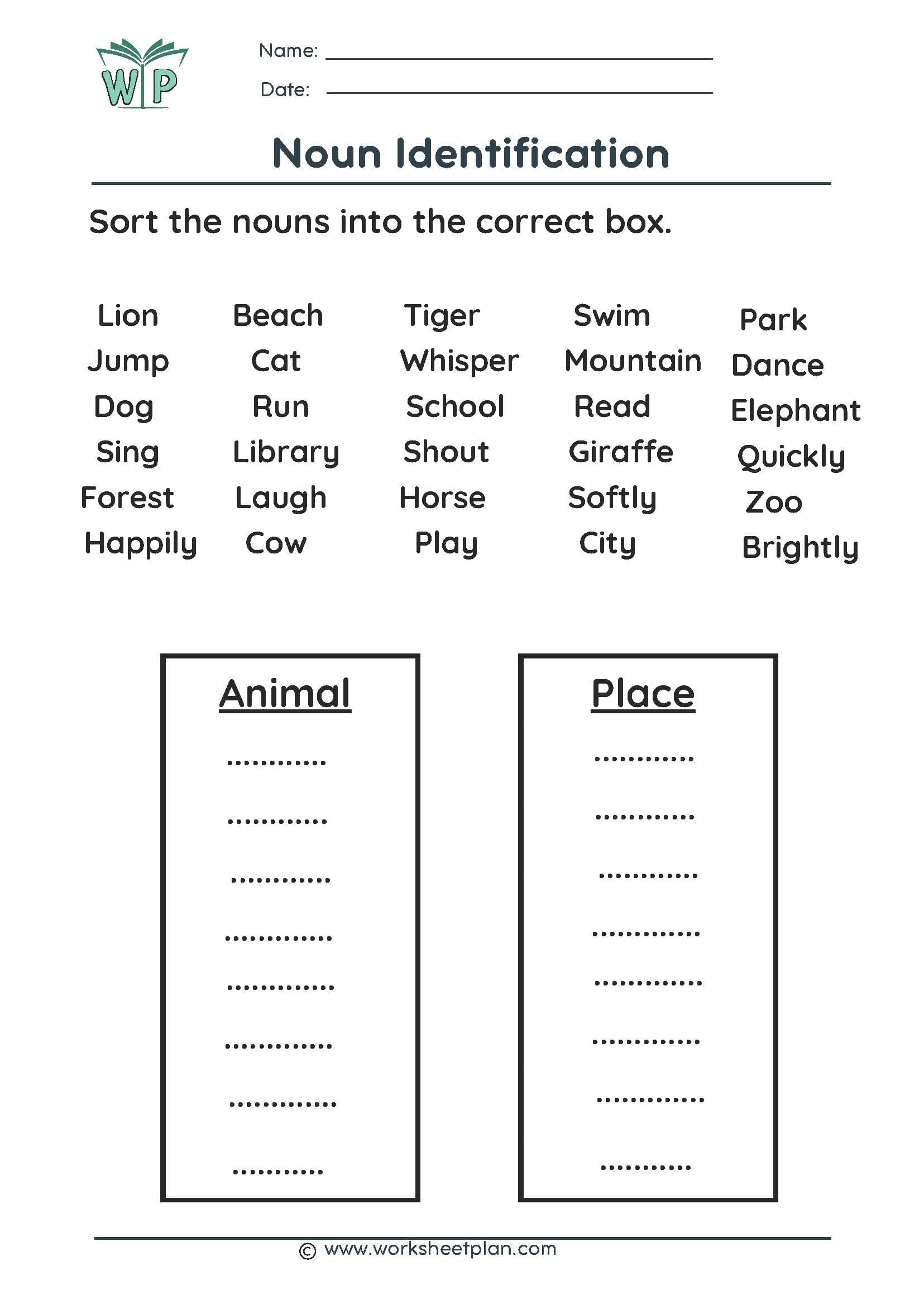 Finding Nouns » Worksheet Plan