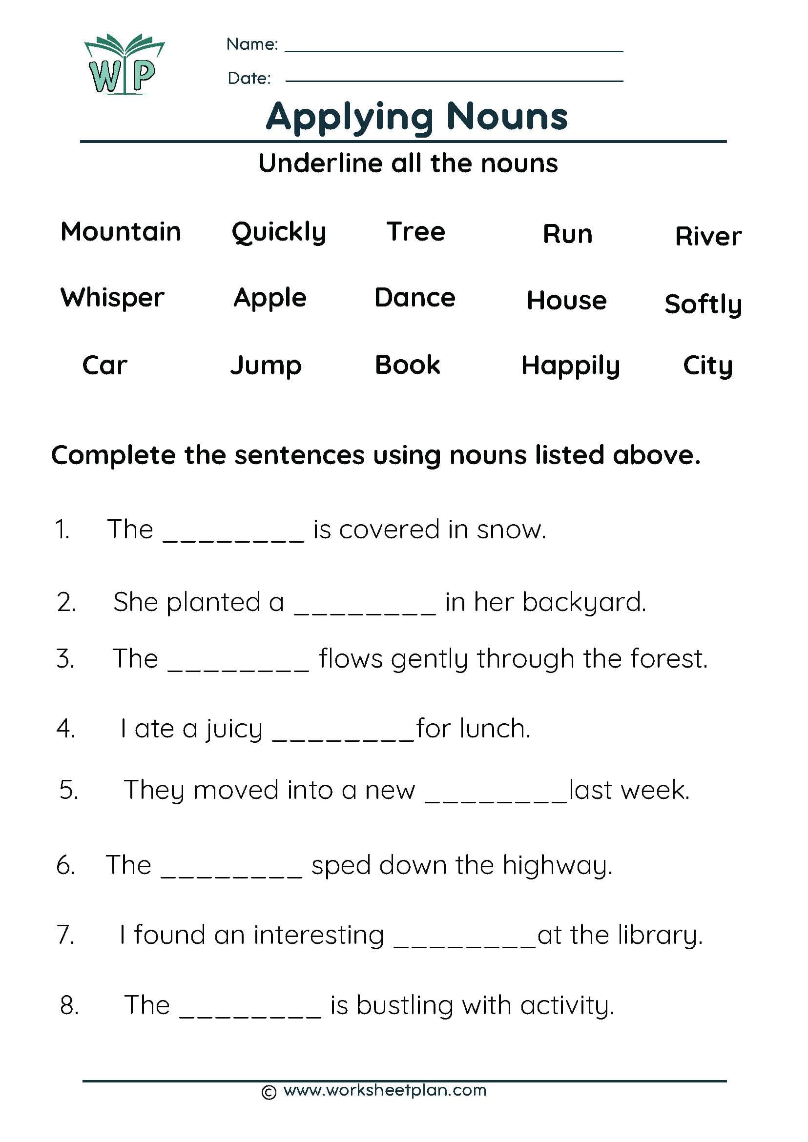 Applying Nouns » Worksheet Plan