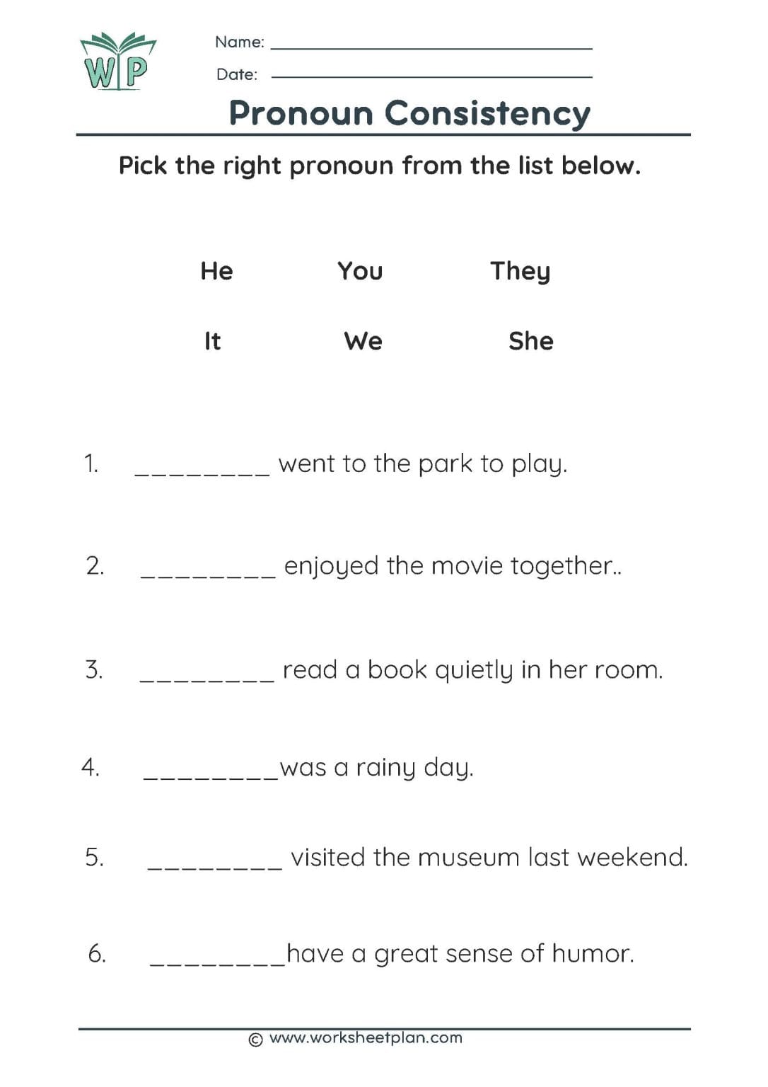 Pronoun Consistency » Worksheet Plan