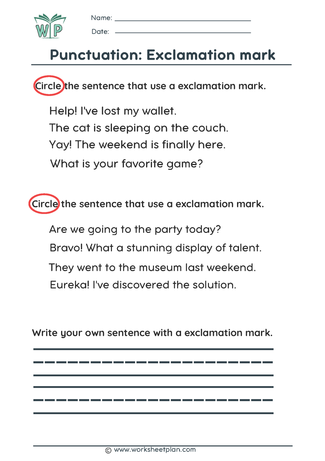 Exclamation Mark » Worksheet Plan
