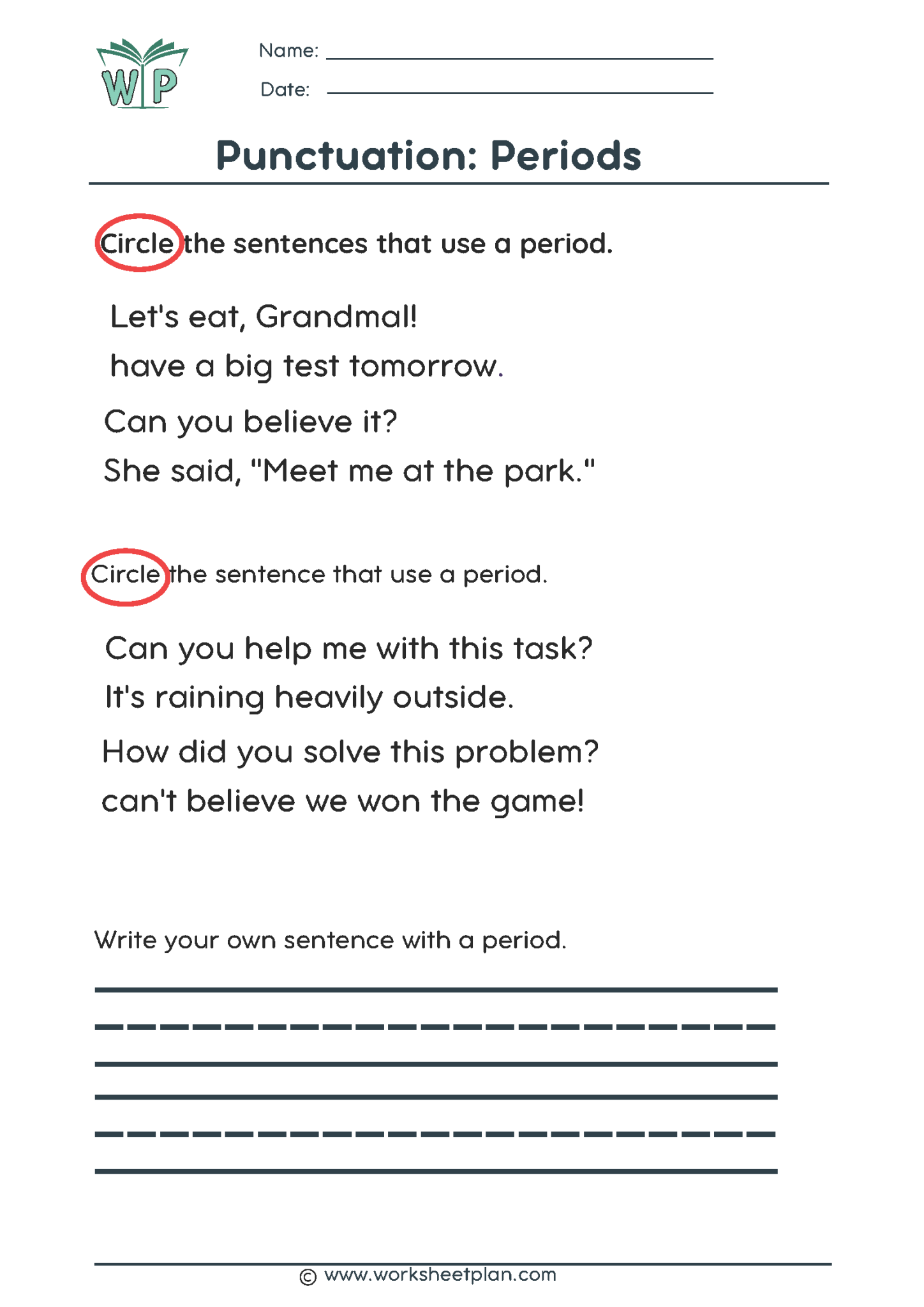 Periods » Worksheet Plan