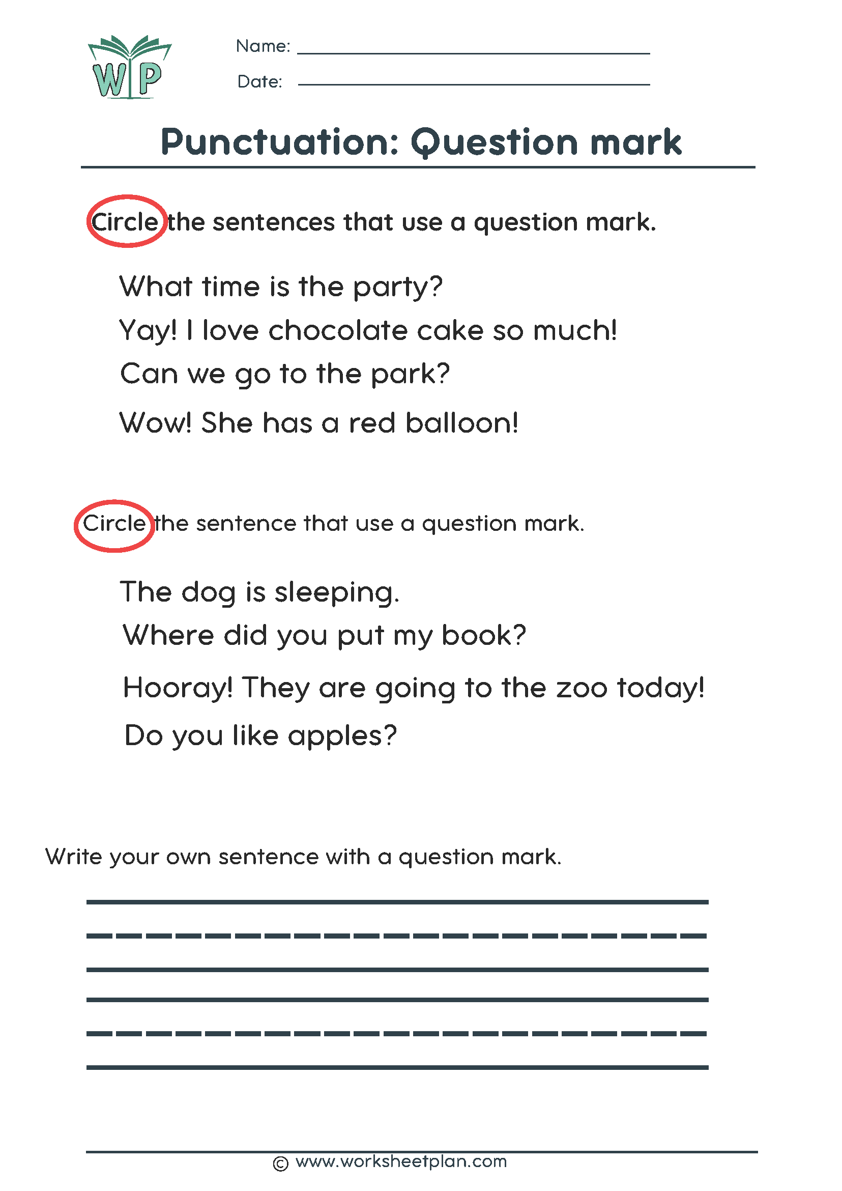 Question Mark » Worksheet Plan