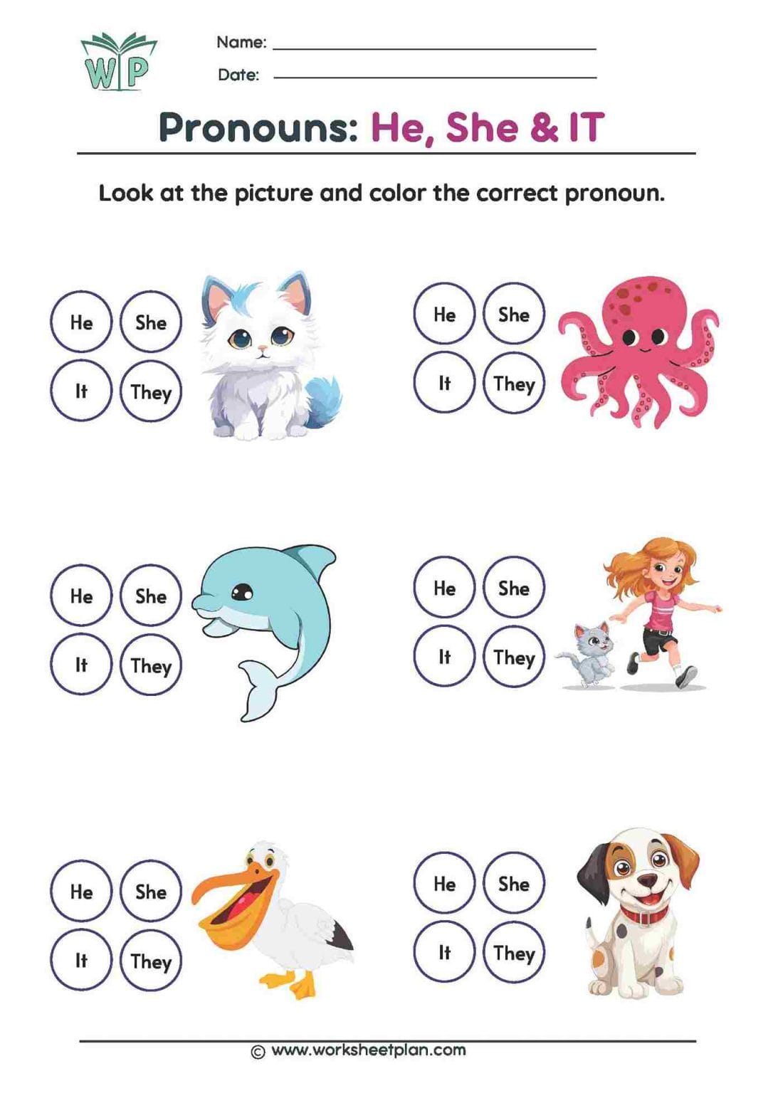 Pronouns: He, She & It » Worksheet Plan