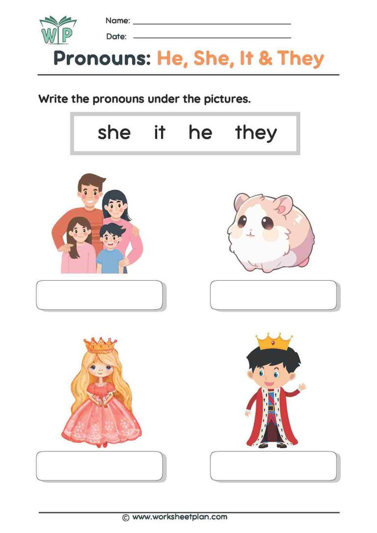Pronouns: He, She, It & they » Worksheet Plan