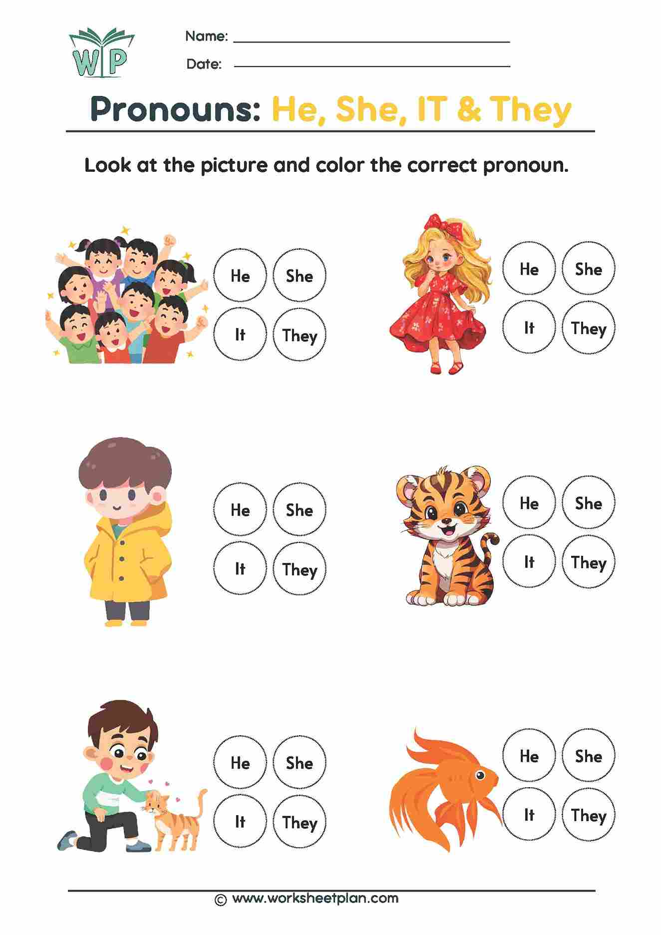 Pronouns: He, She, It & They » Worksheet Plan