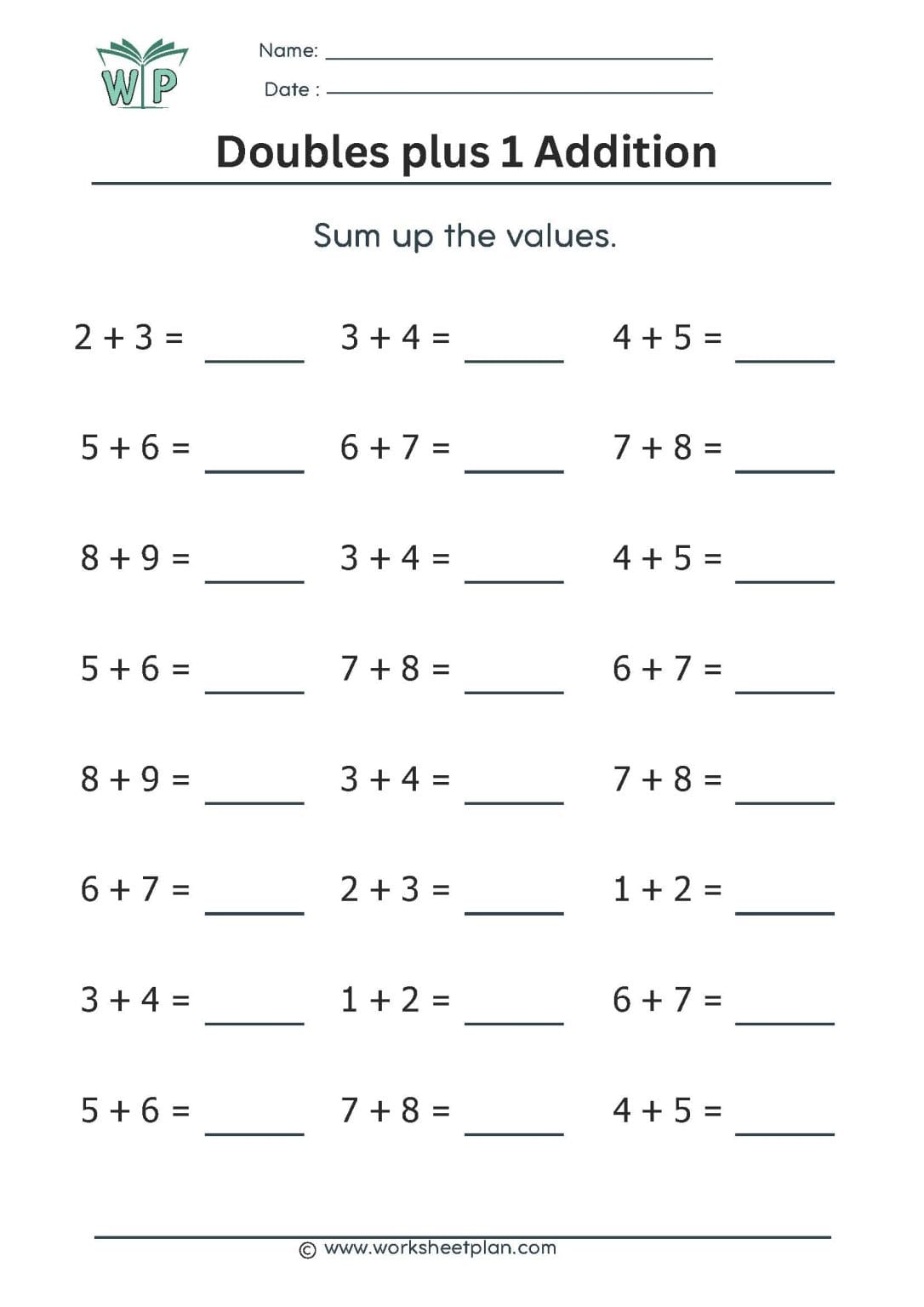 Double Plus 1 » Worksheet Plan