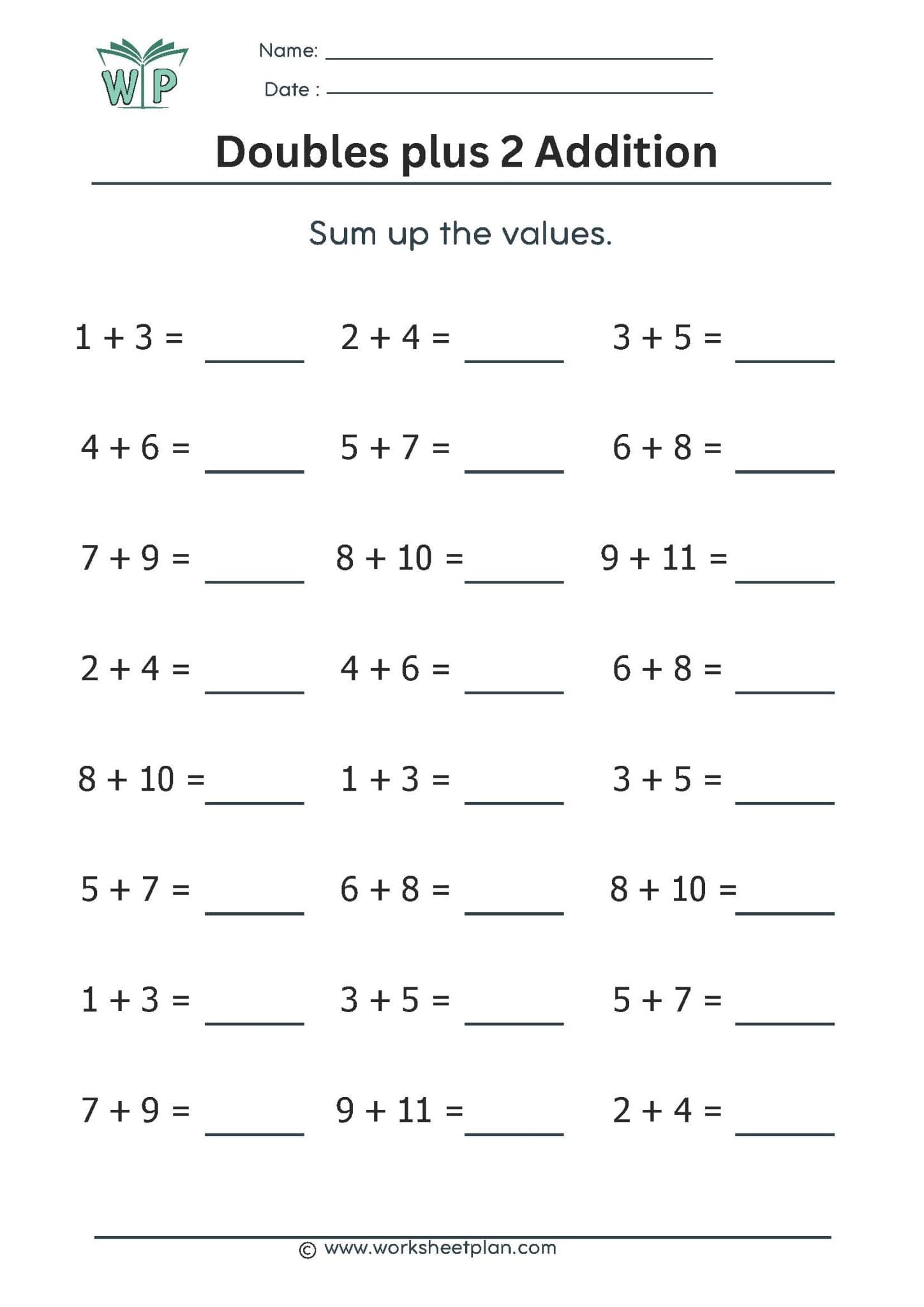 Double Plus 2 » Worksheet Plan