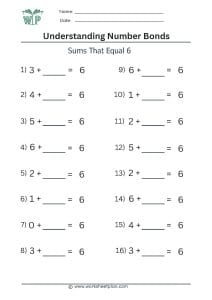Number Bonds Grade 1 » Worksheet Plan