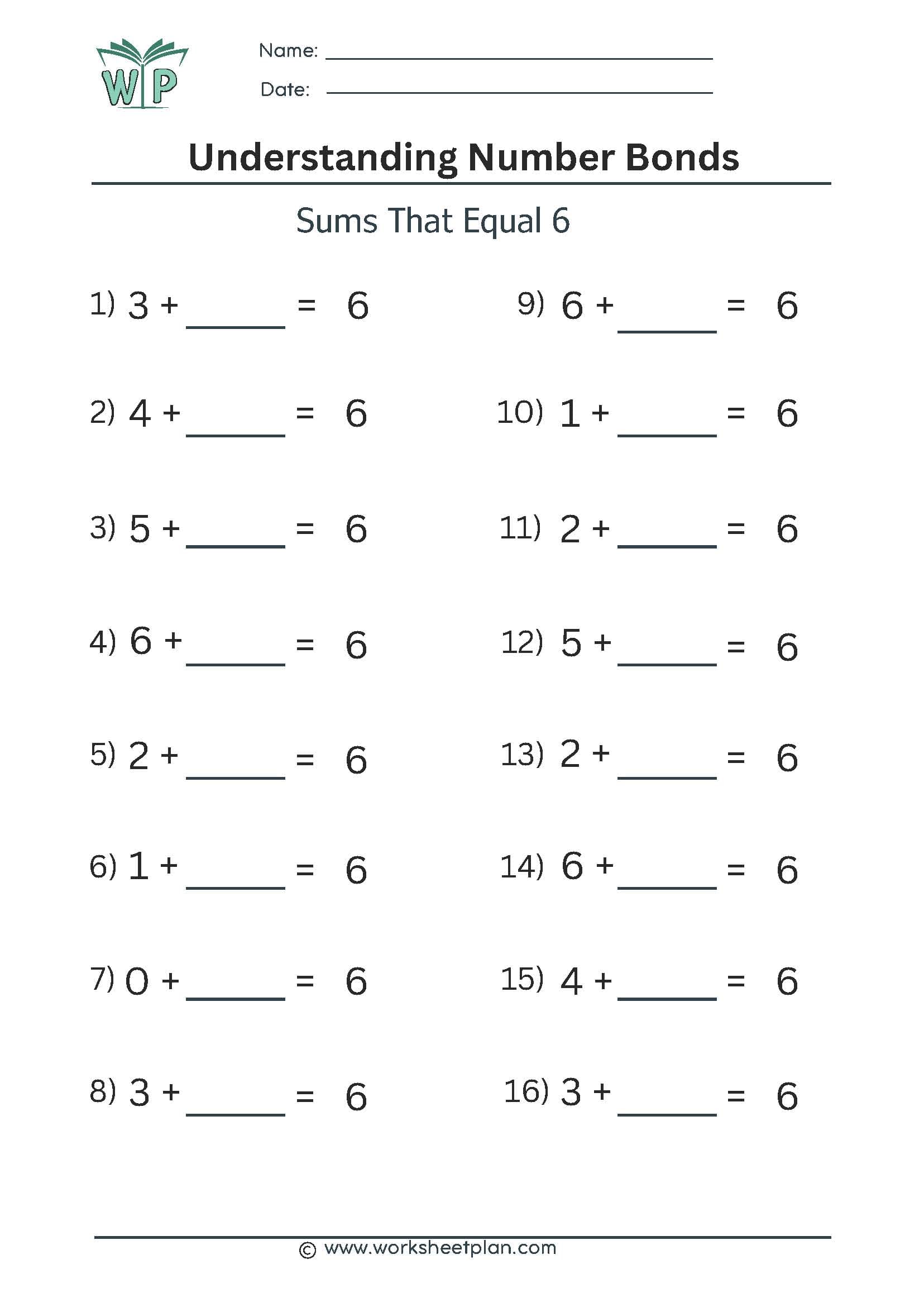 Number Bonds Grade 1 » Worksheet Plan