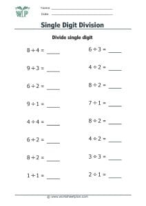 Single Digit Division » Worksheet Plan