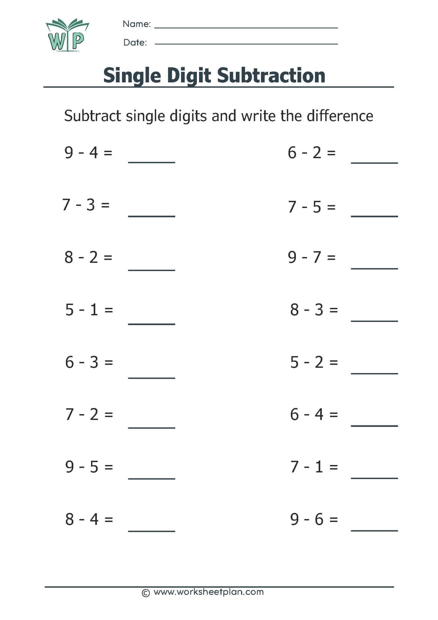 Subtraction (0-10) » Worksheet Plan