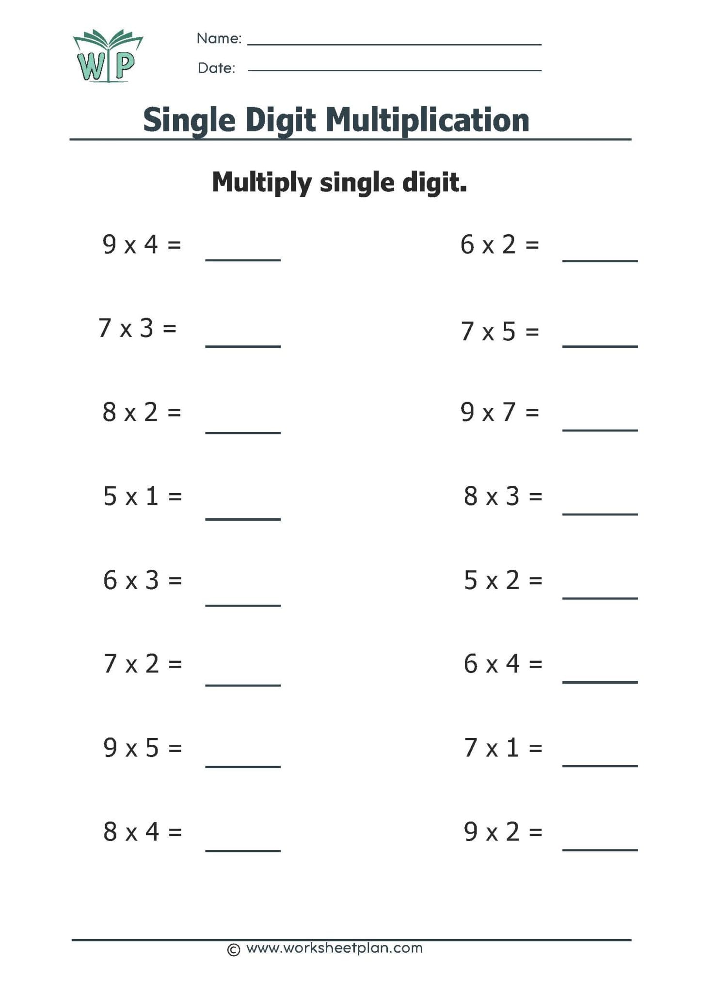 Multiply Single Digit » Worksheet Plan