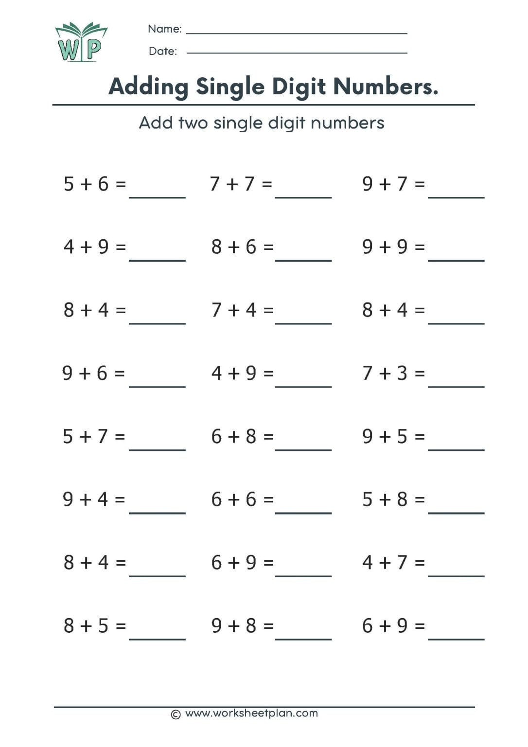 Addition upto-20 Grade 2 » Worksheet Plan