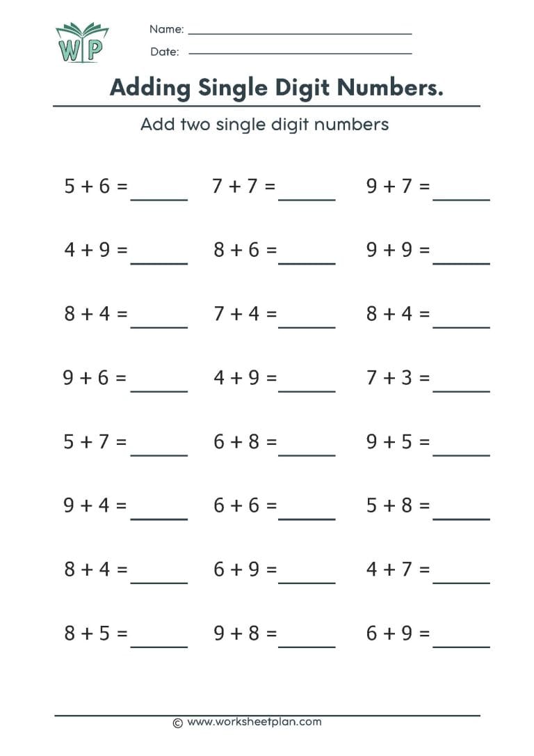 Addition upto-20 Grade 2 » Worksheet Plan