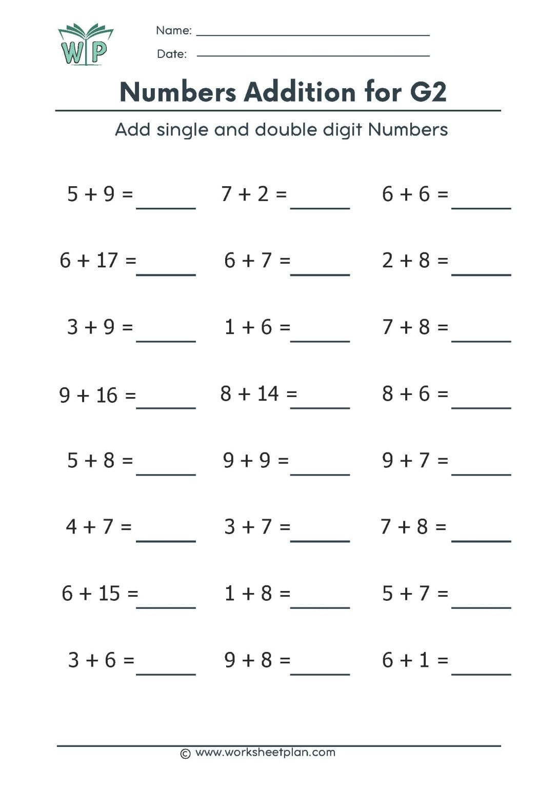 Addition upto 30 Worksheets Grade 2 » Worksheet Plan