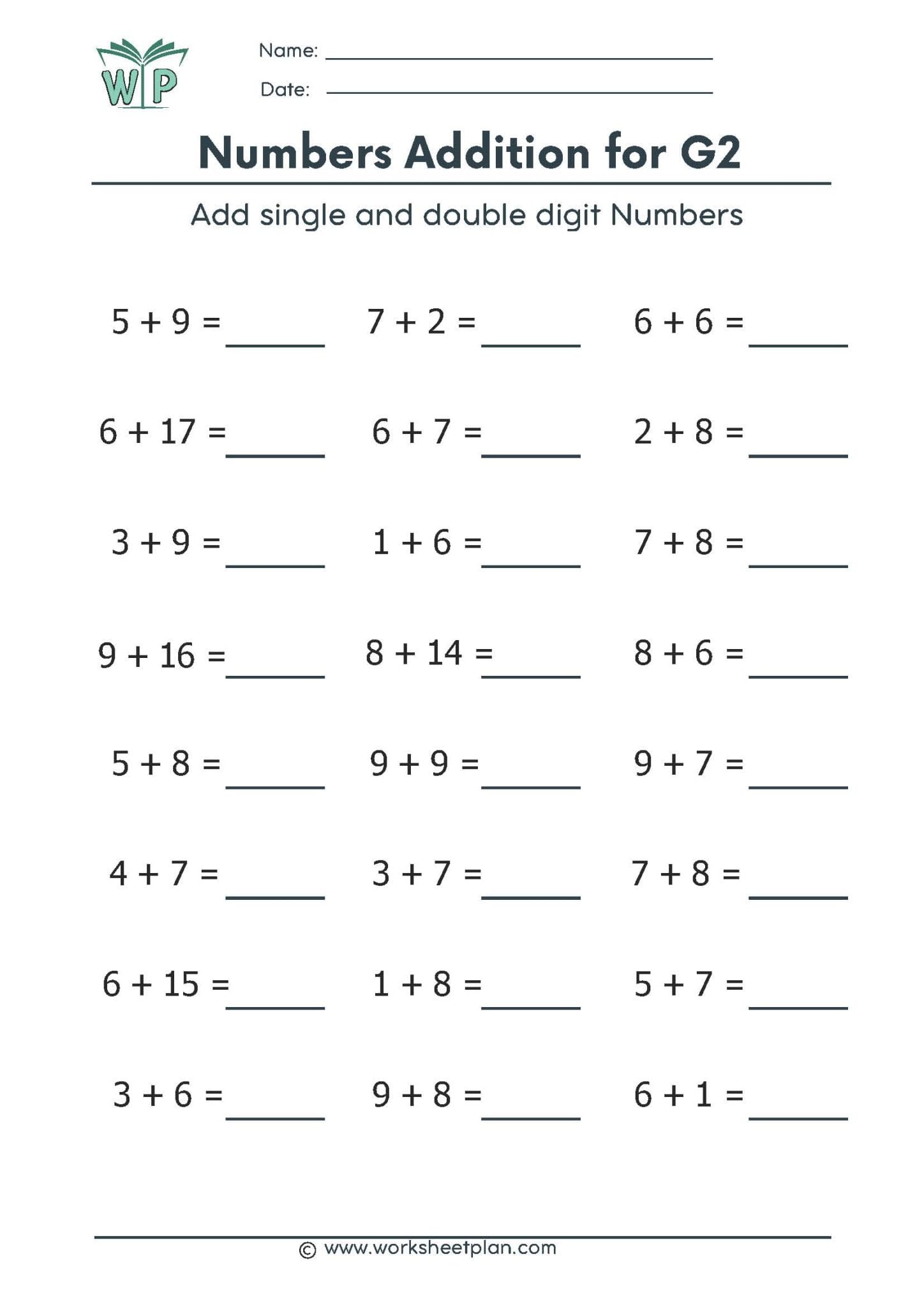 Addition upto-30 Grade 2 » Worksheet Plan