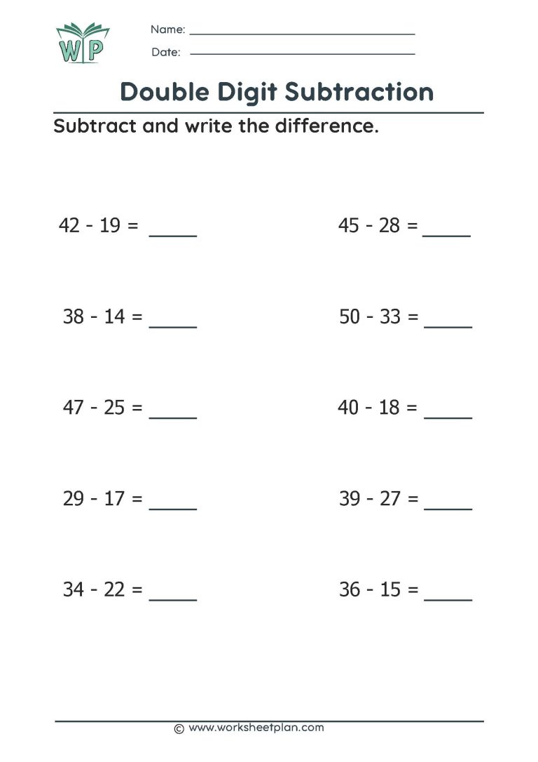 Double Digit Subtraction » Worksheet Plan