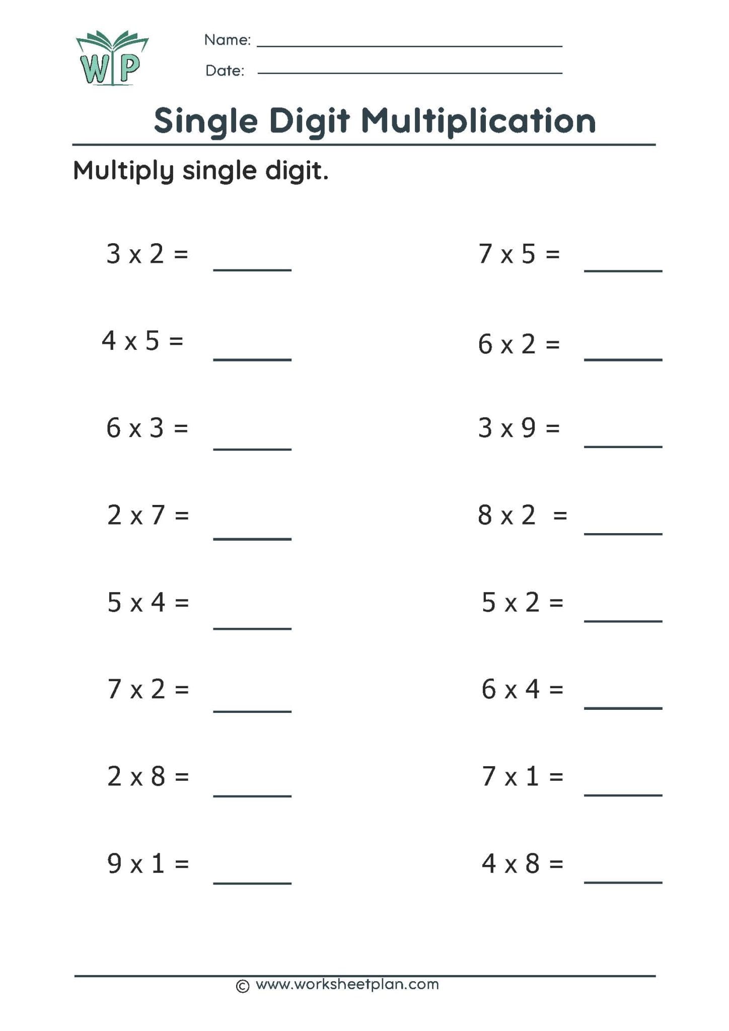 Single Digit multiply G2 » Worksheet Plan
