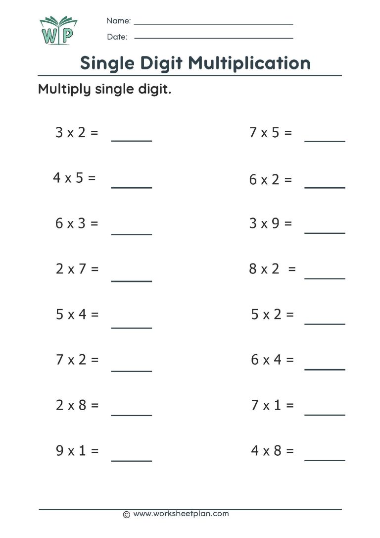 Single Digit multiply G2 » Worksheet Plan