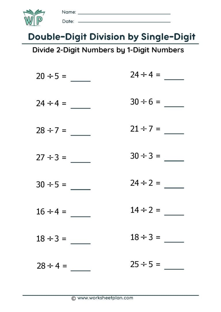 Double digit by single digit Worksheets » Worksheet Plan