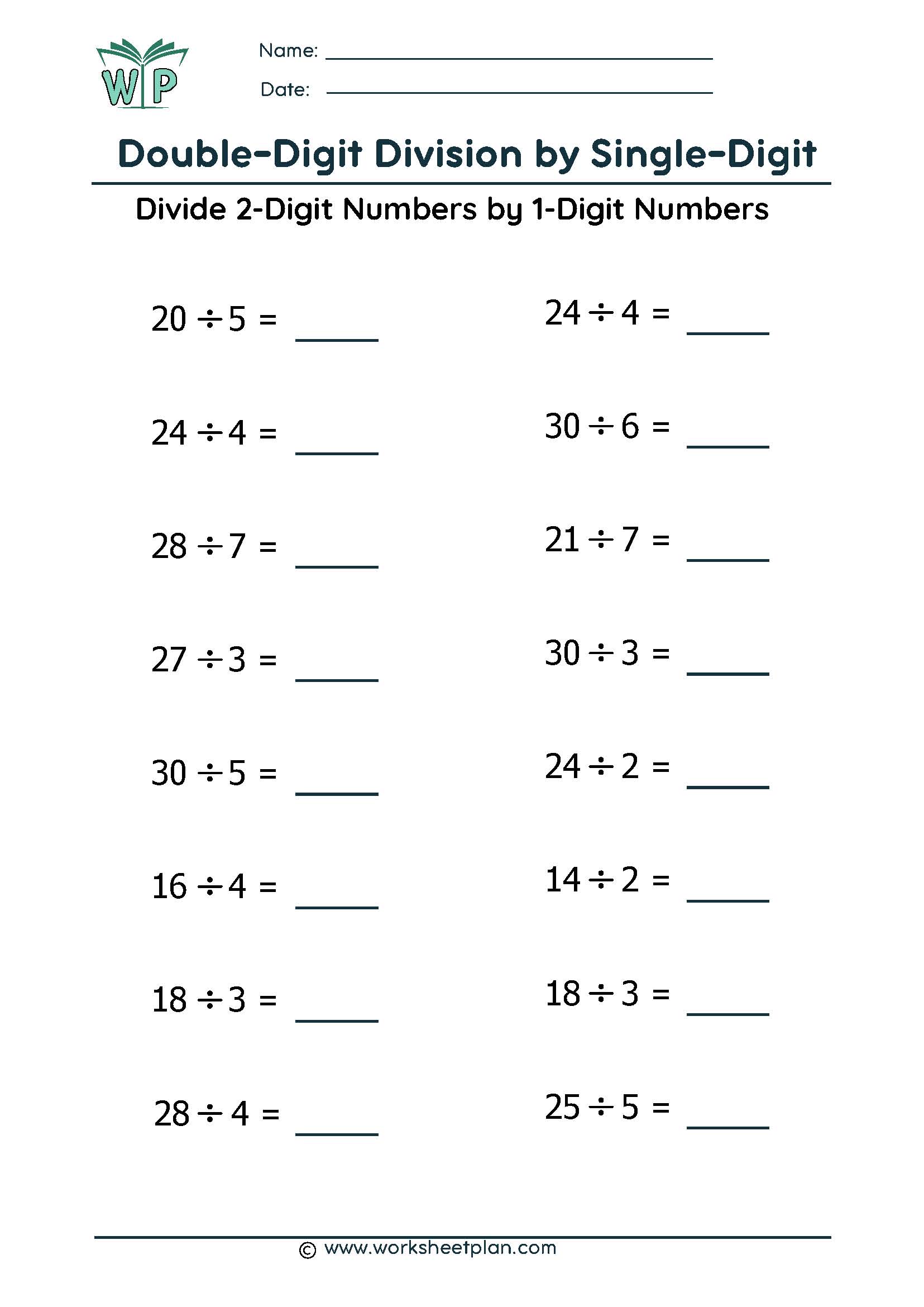 Double digit by single digit » Worksheet Plan