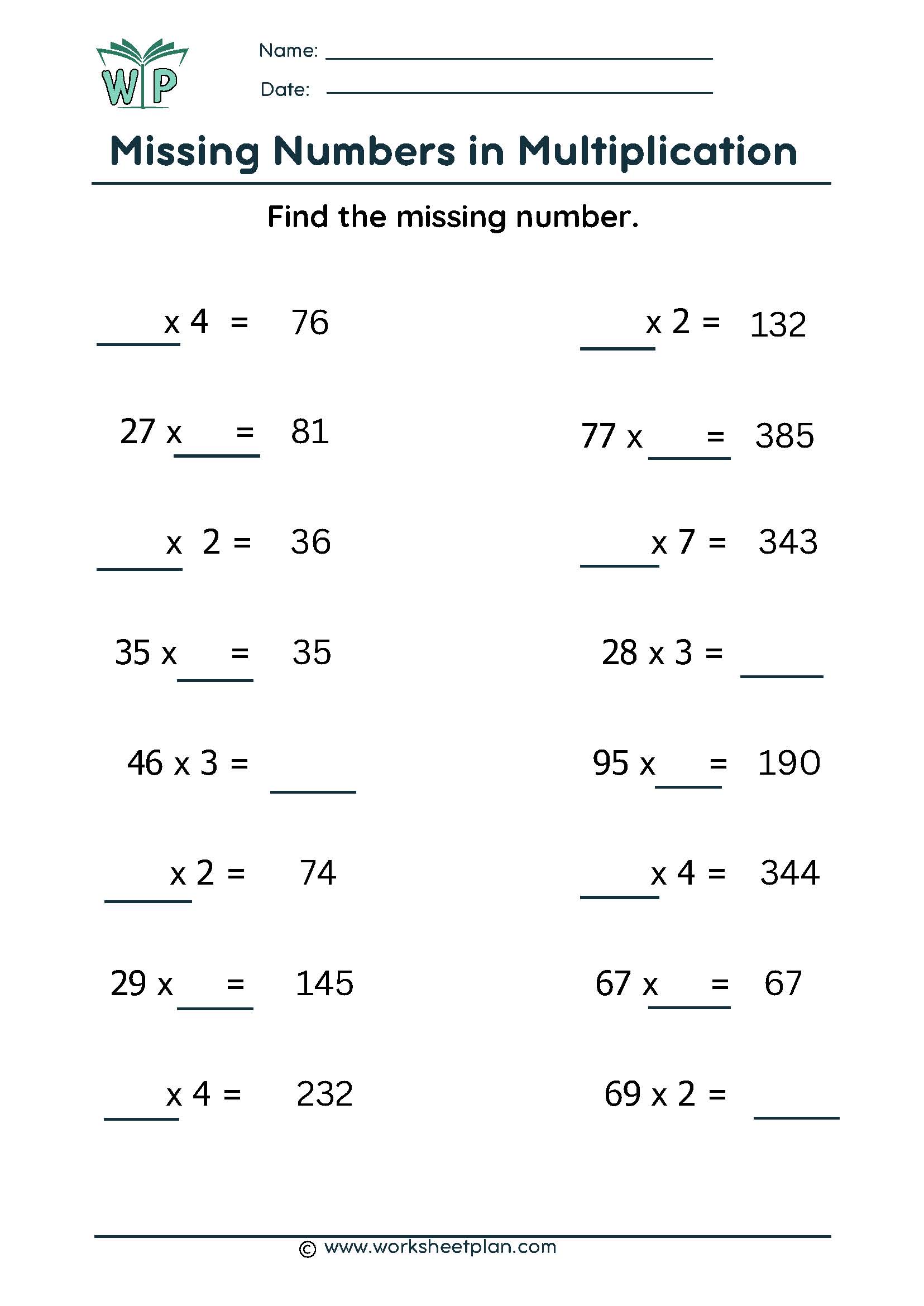 Missing numbers » Worksheet Plan