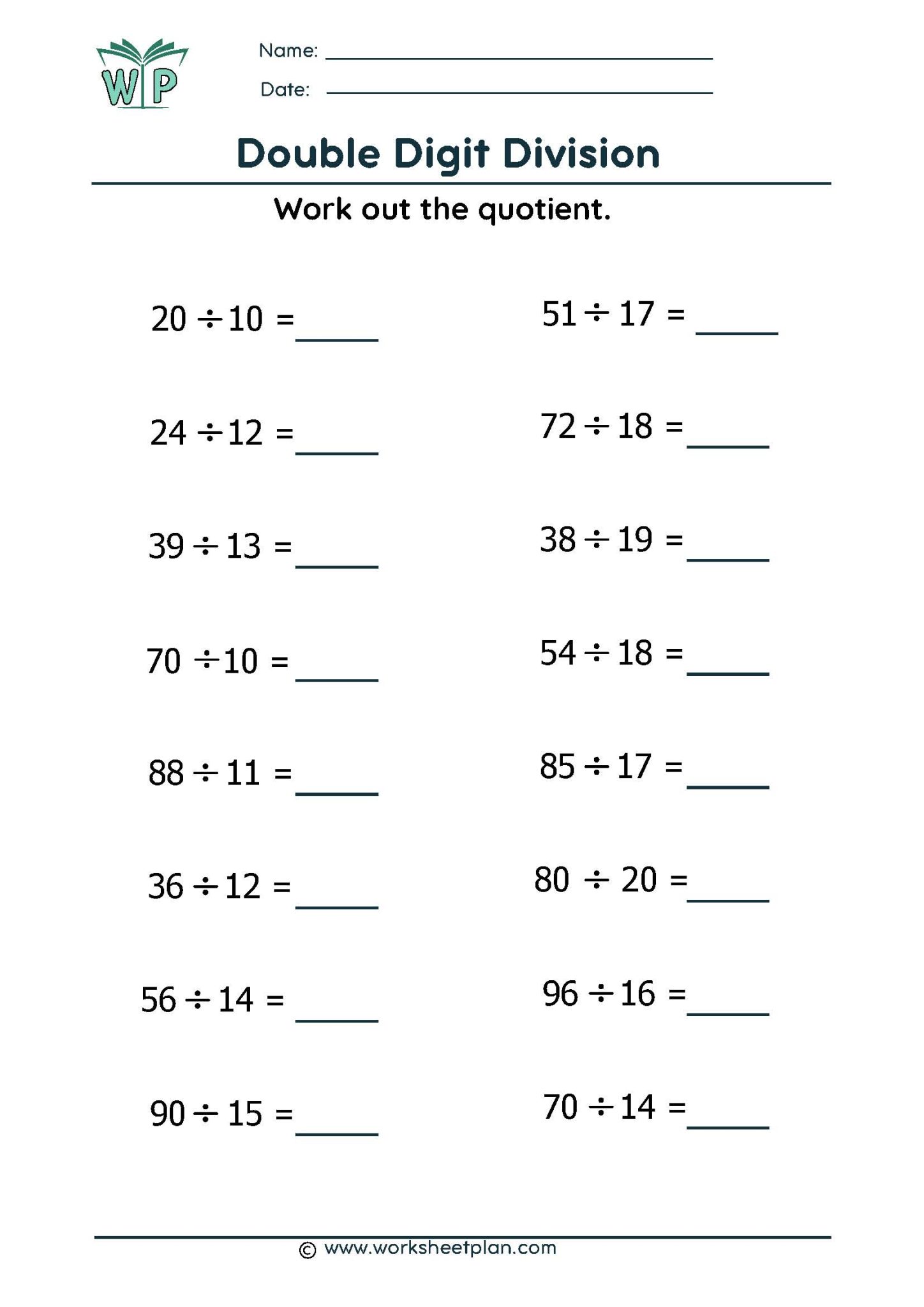 Double Digit » Worksheet Plan