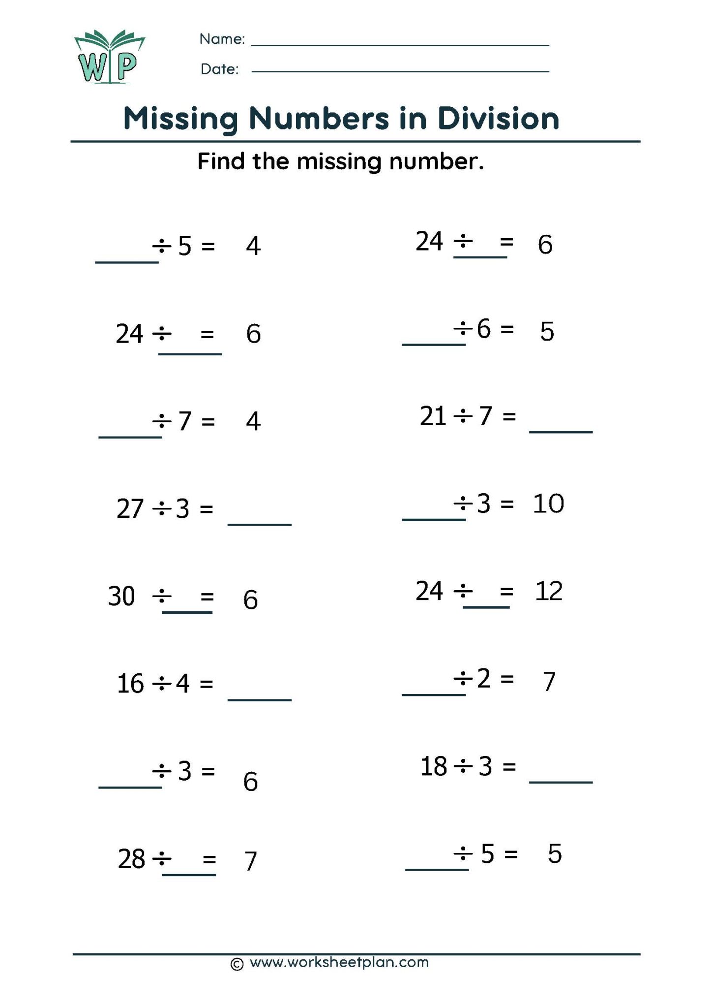 Missing Numbers » Worksheet Plan